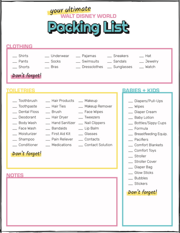 Disney World Ultimate Packing List - Free Printable Download - Double ...